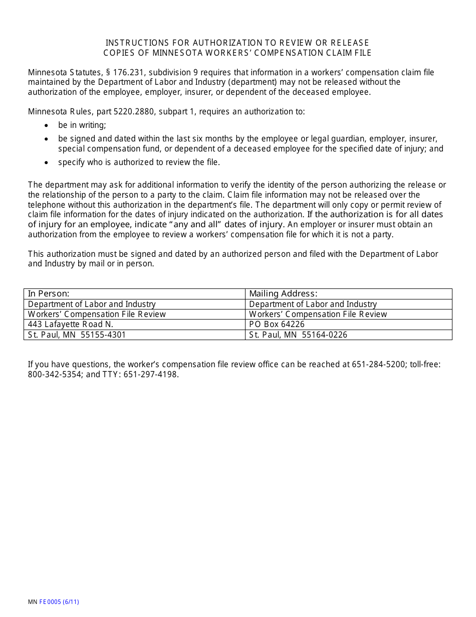 Form MN FE0005 Download Fillable PDF Or Fill Online Authorization For