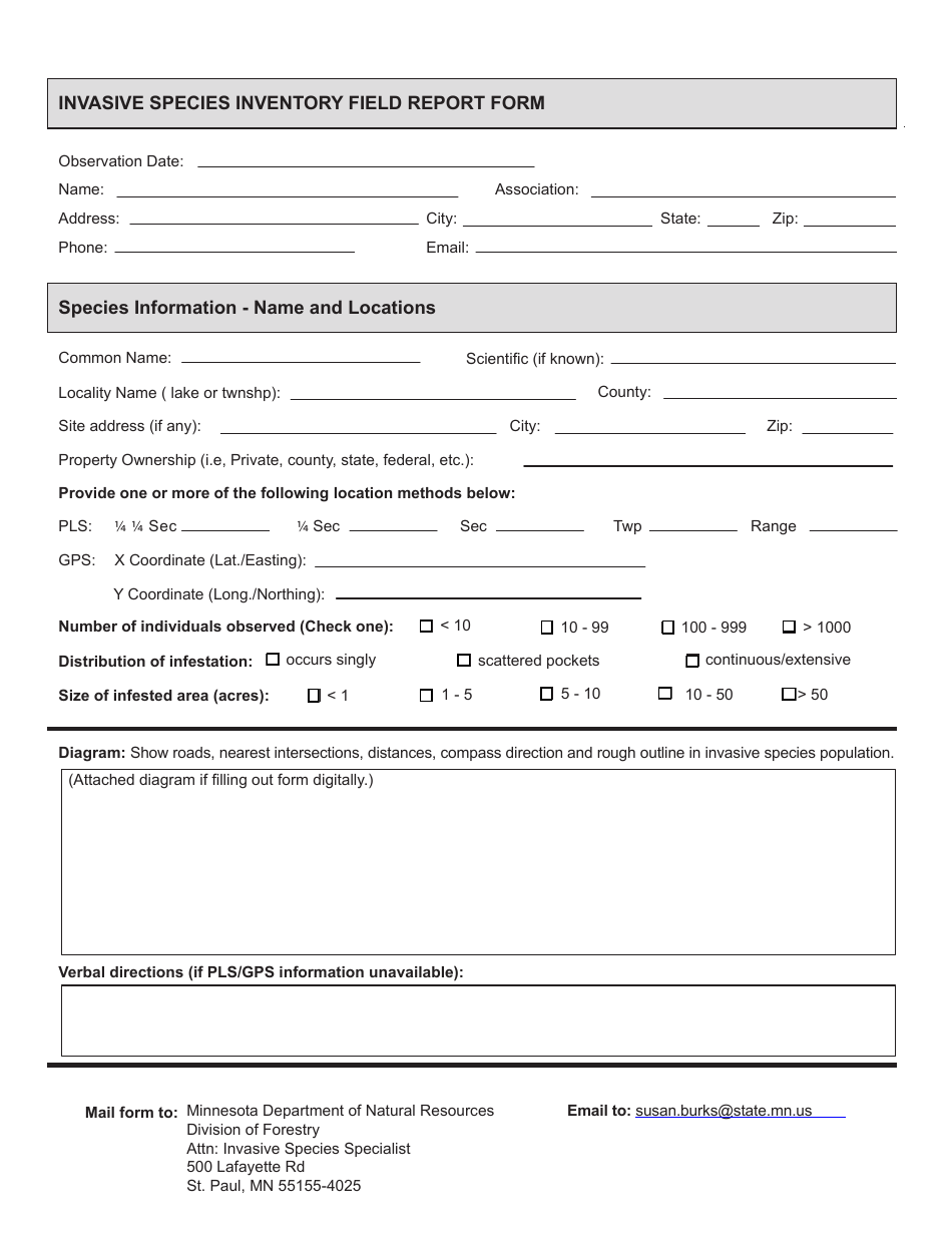 Minnesota Invasive Species Inventory Field Report Form - Fill Out, Sign ...
