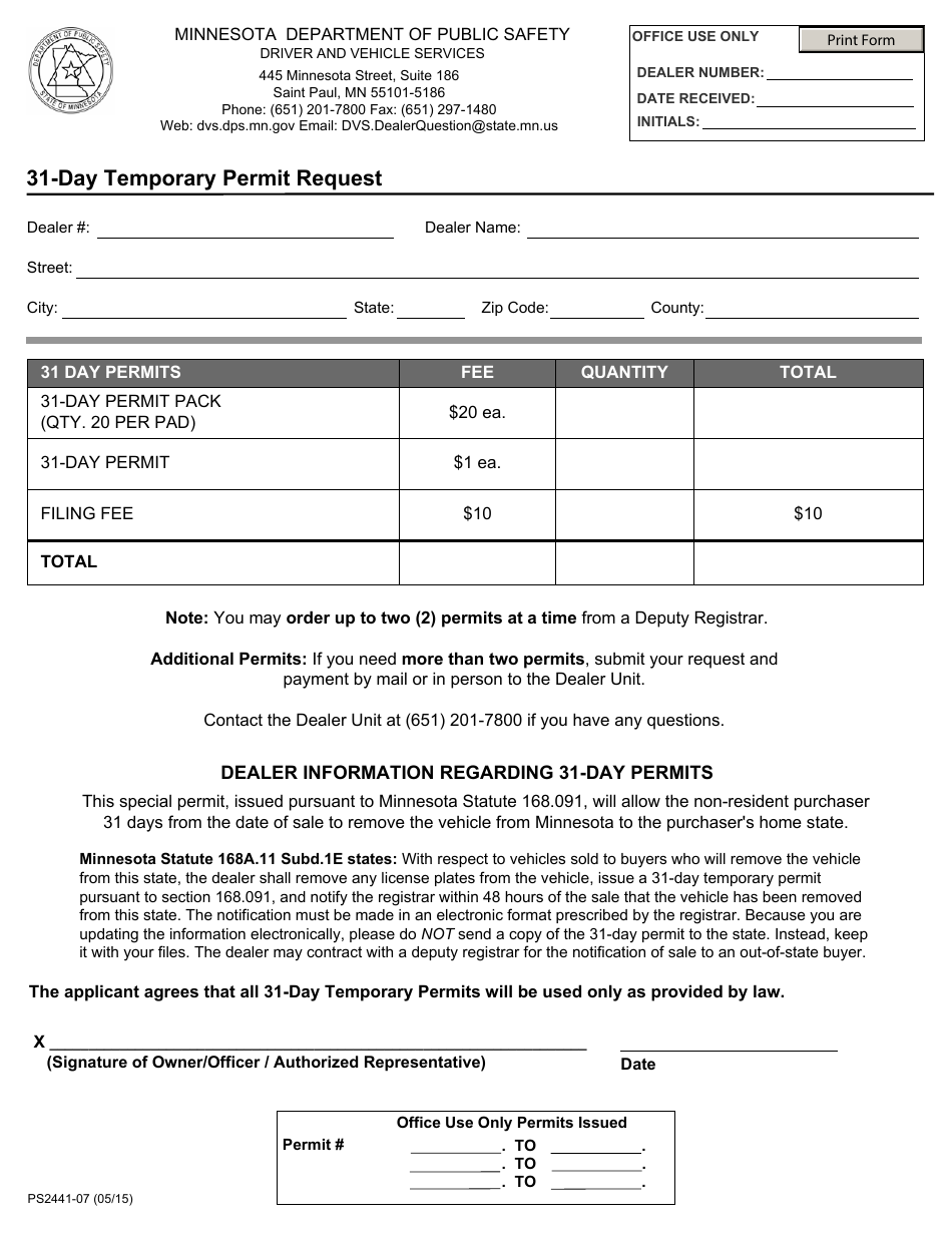 Form PS2441-07 - Fill Out, Sign Online and Download Fillable PDF ...