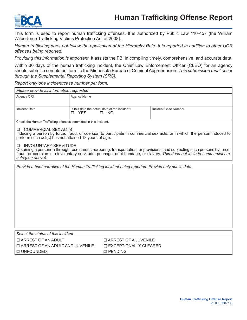 Minnesota Human Trafficking Offense Report Form - Fill Out, Sign Online ...