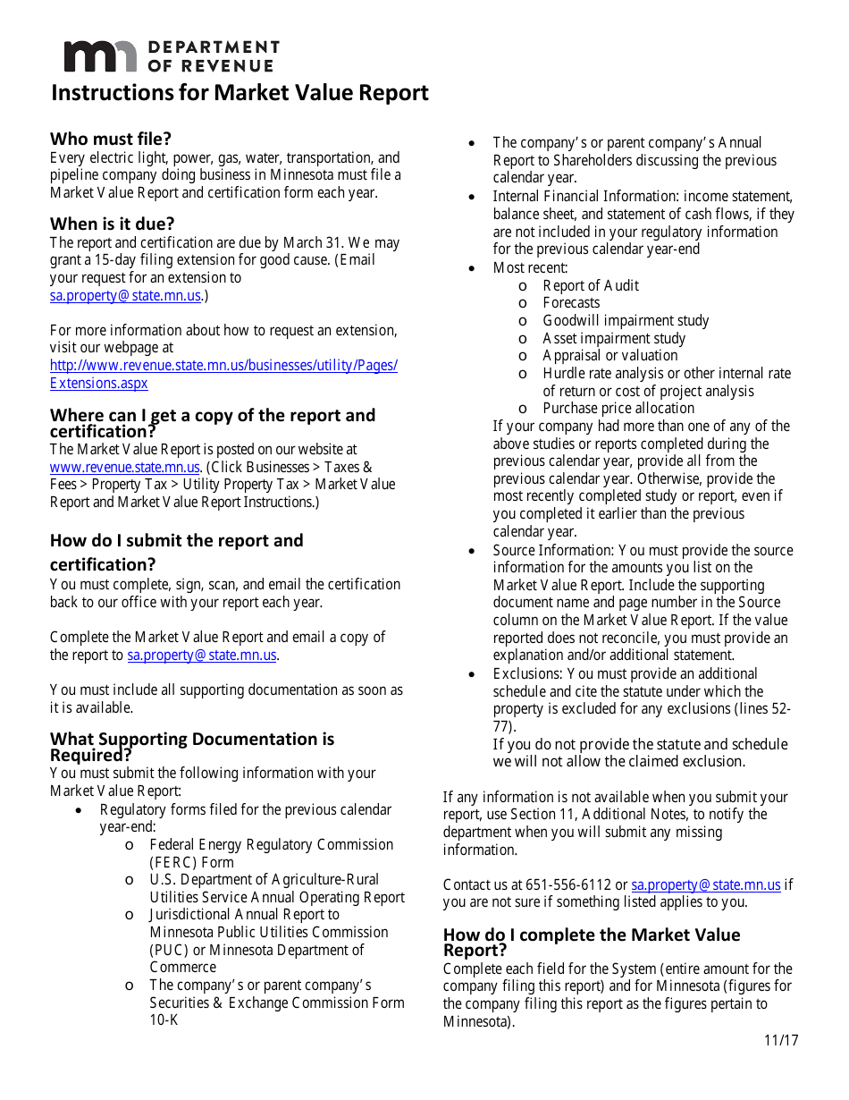 Download Instructions for Market Value Report Form PDF | Templateroller