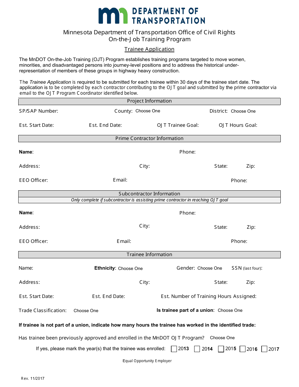 Minnesota Trainee Application Form - on-The-Job Training Program - Fill ...