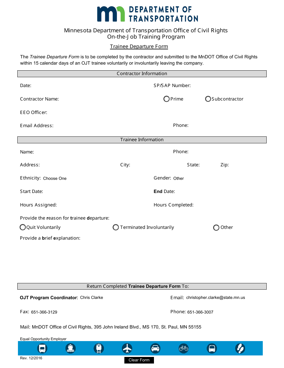 Minnesota Trainee Departure Form - on-The-Job Training Program - Fill ...