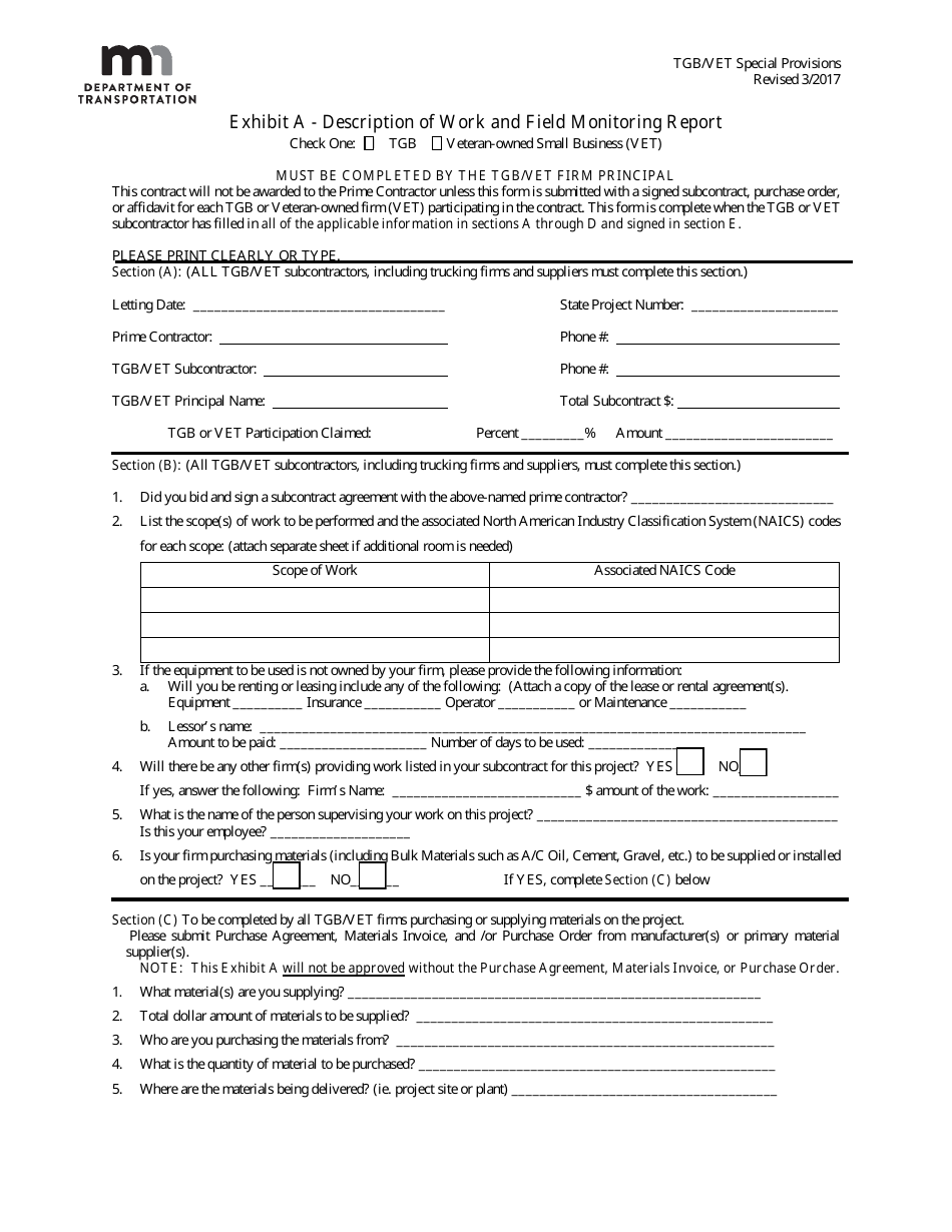 Minnesota Description of Work and Field Monitoring Report - Fill Out ...