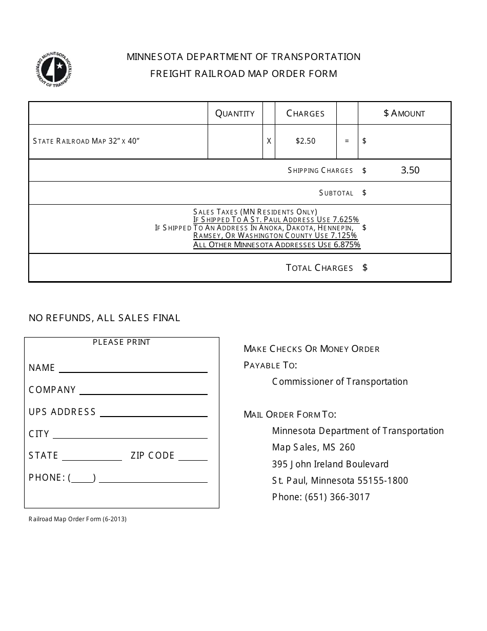 Minnesota Freight Railroad Map Order Form - Fill Out, Sign Online and ...