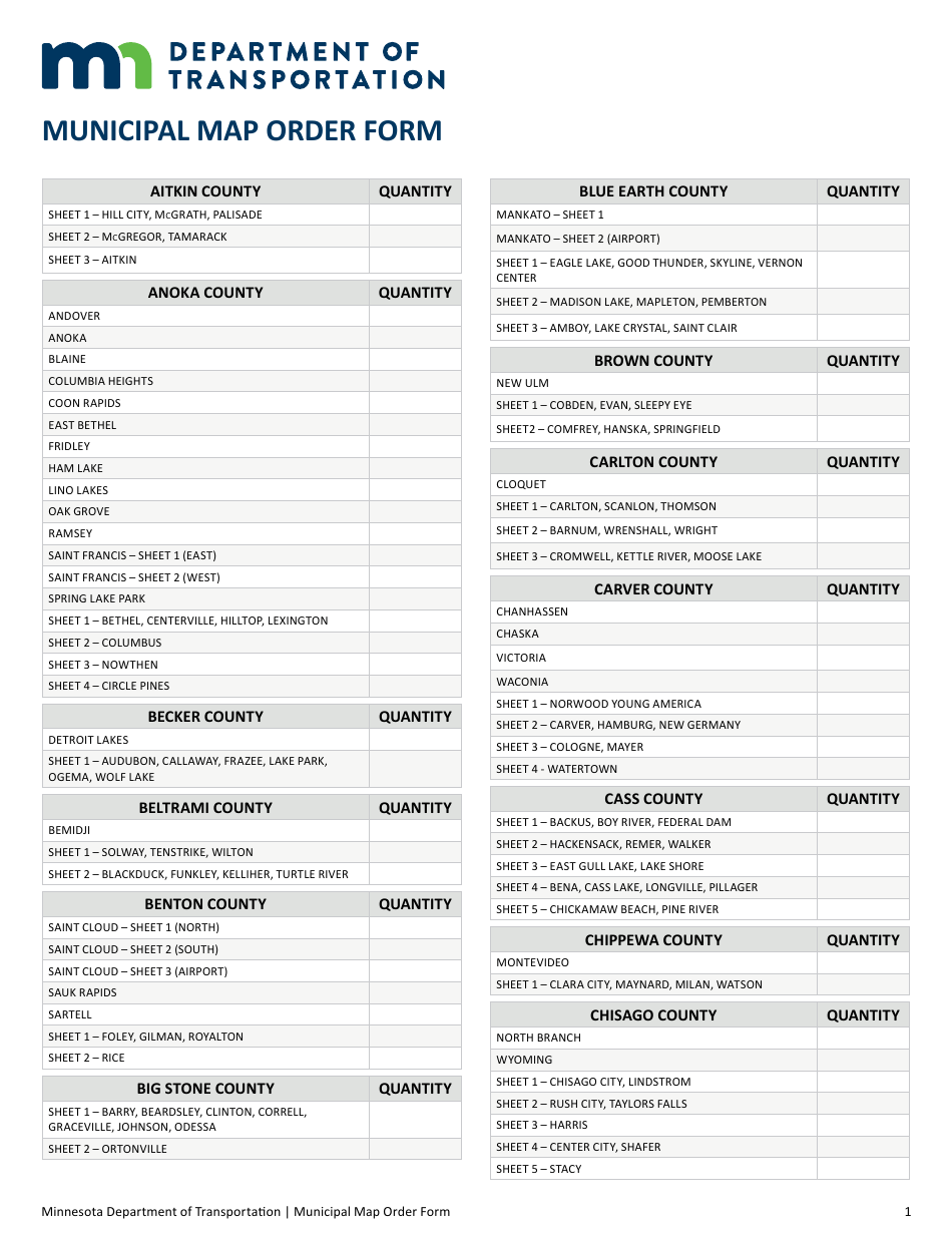 Minnesota Municipal Map Order Form - Fill Out, Sign Online and Download ...