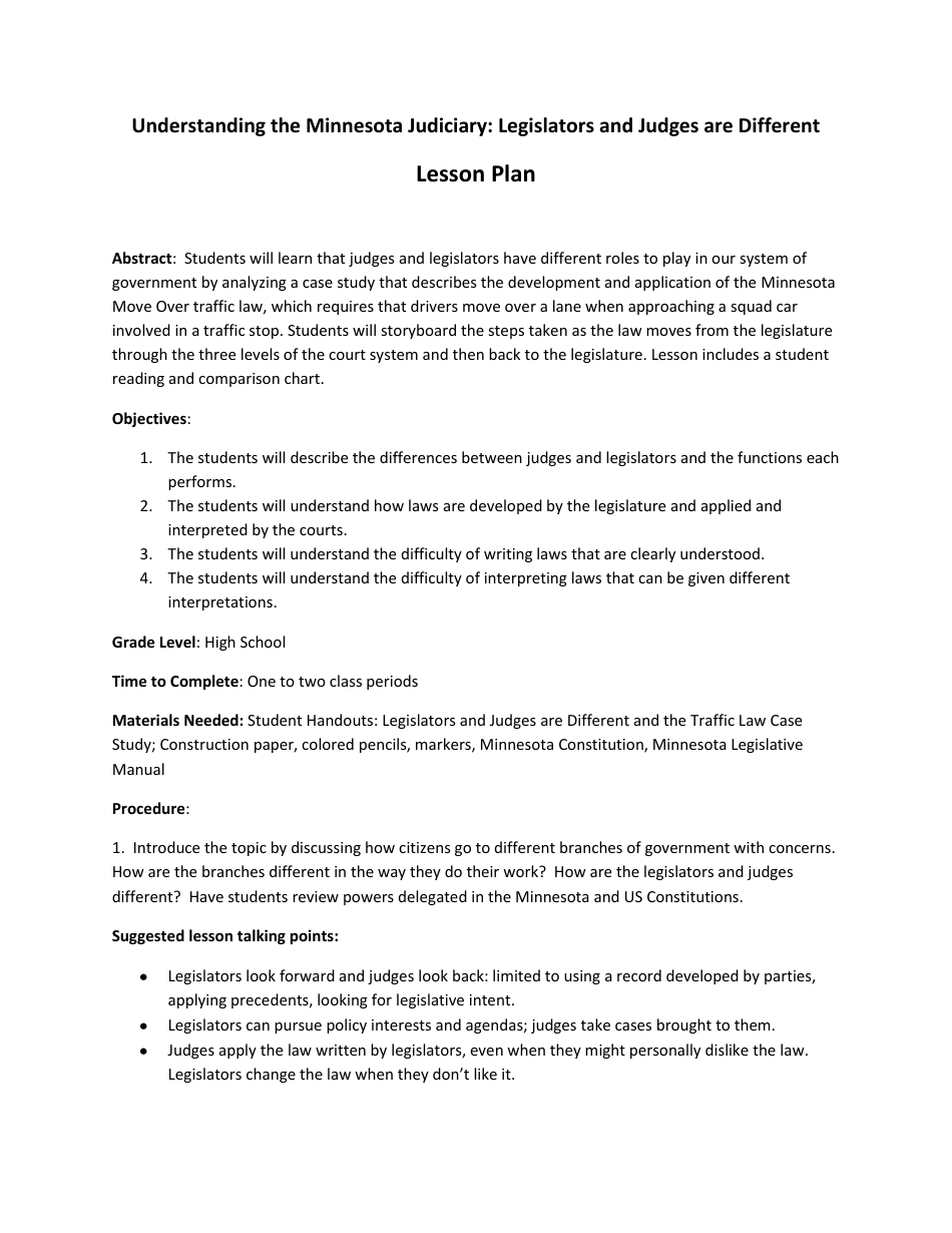 Minnesota Understanding the Minnesota Judiciary: Legislators and Judges ...