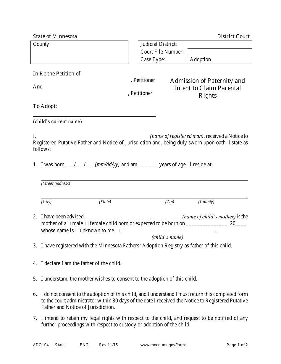 Form ADO104 - Fill Out, Sign Online and Download Printable PDF ...