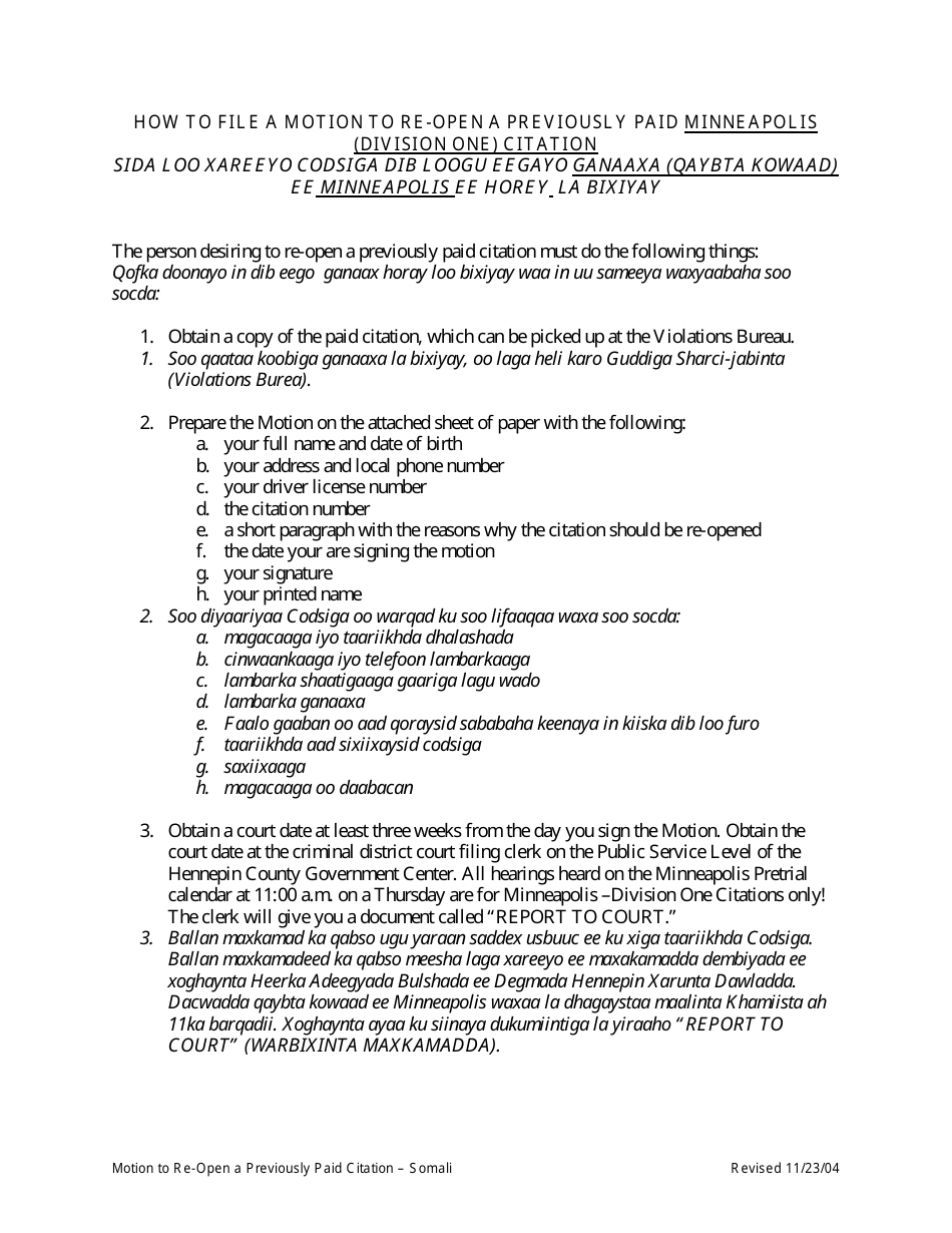 County of Hennepin, Minnesota Motion to Re-open a Previously Paid ...