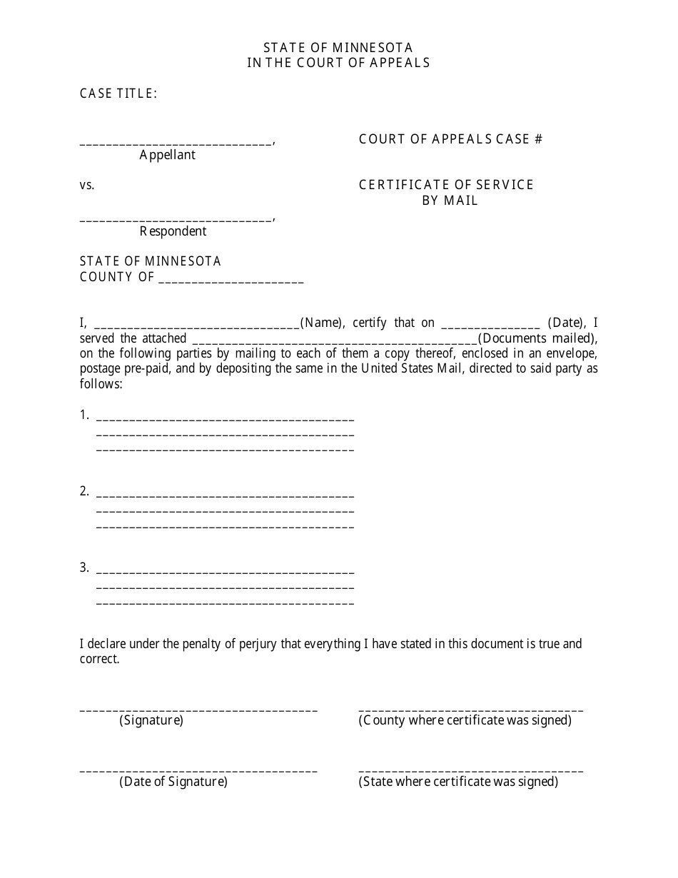 Minnesota Certificate of Service by U.S. Mail Delivery - Fill Out, Sign ...