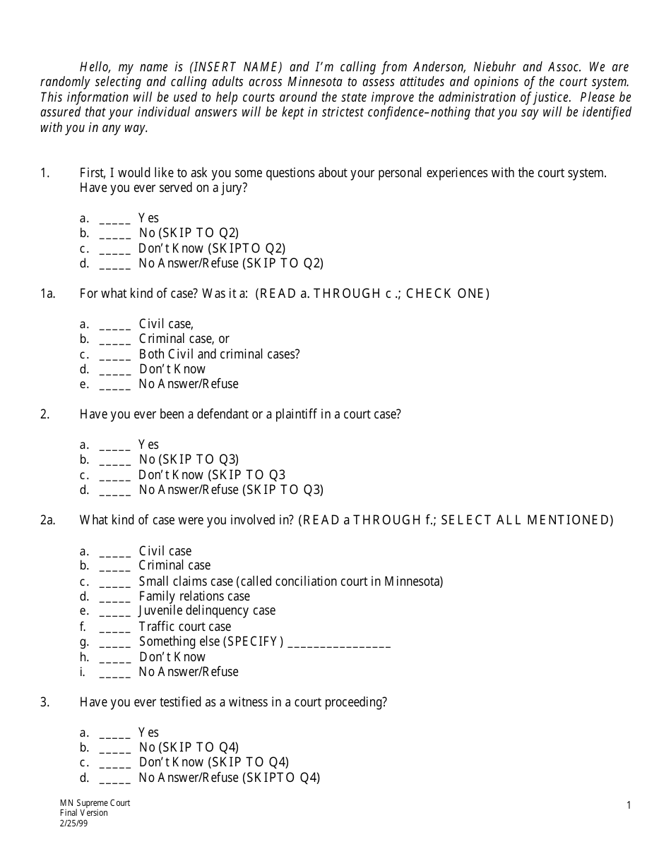 Minnesota Court System Survey - Fill Out, Sign Online and Download PDF ...