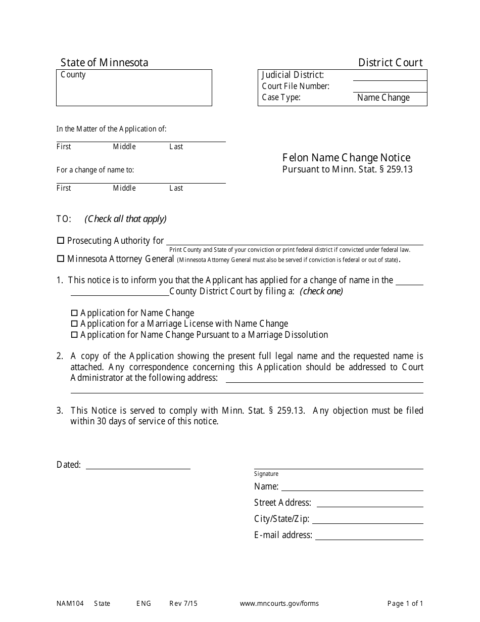 Form NAM104 - Fill Out, Sign Online and Download Printable PDF ...