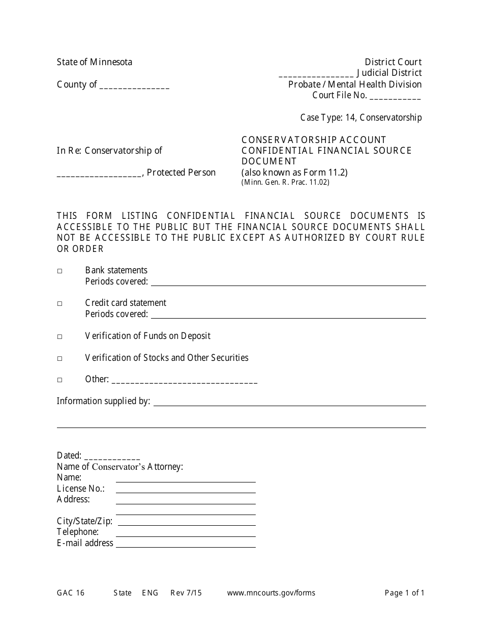 Form GAC16 - Fill Out, Sign Online and Download Printable PDF, Minnesota | Templateroller