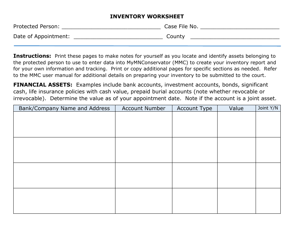Minnesota Inventory Worksheet - Fill Out, Sign Online and Download PDF ...