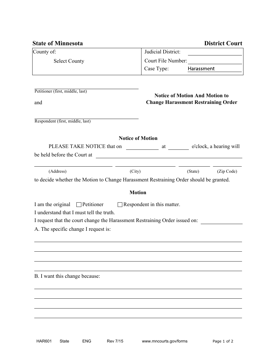 Form HAR601 - Fill Out, Sign Online and Download Fillable PDF ...