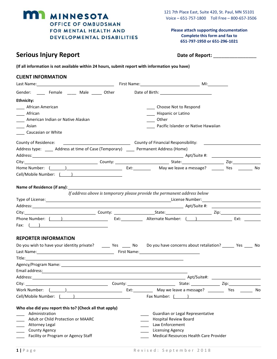 Minnesota Serious Injury Report Form - Fill Out, Sign Online and ...