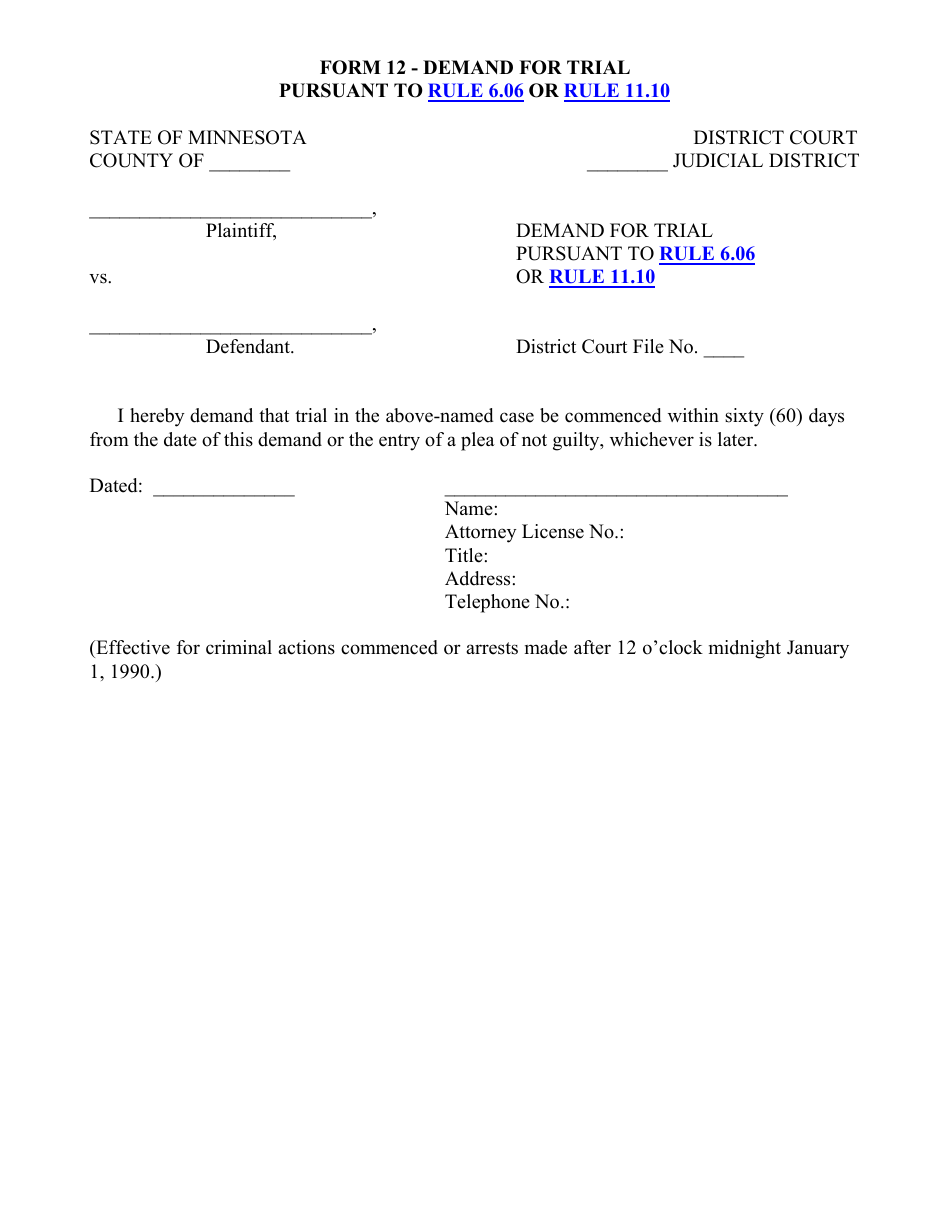 Form 12 - Fill Out, Sign Online and Download Printable PDF, Minnesota ...