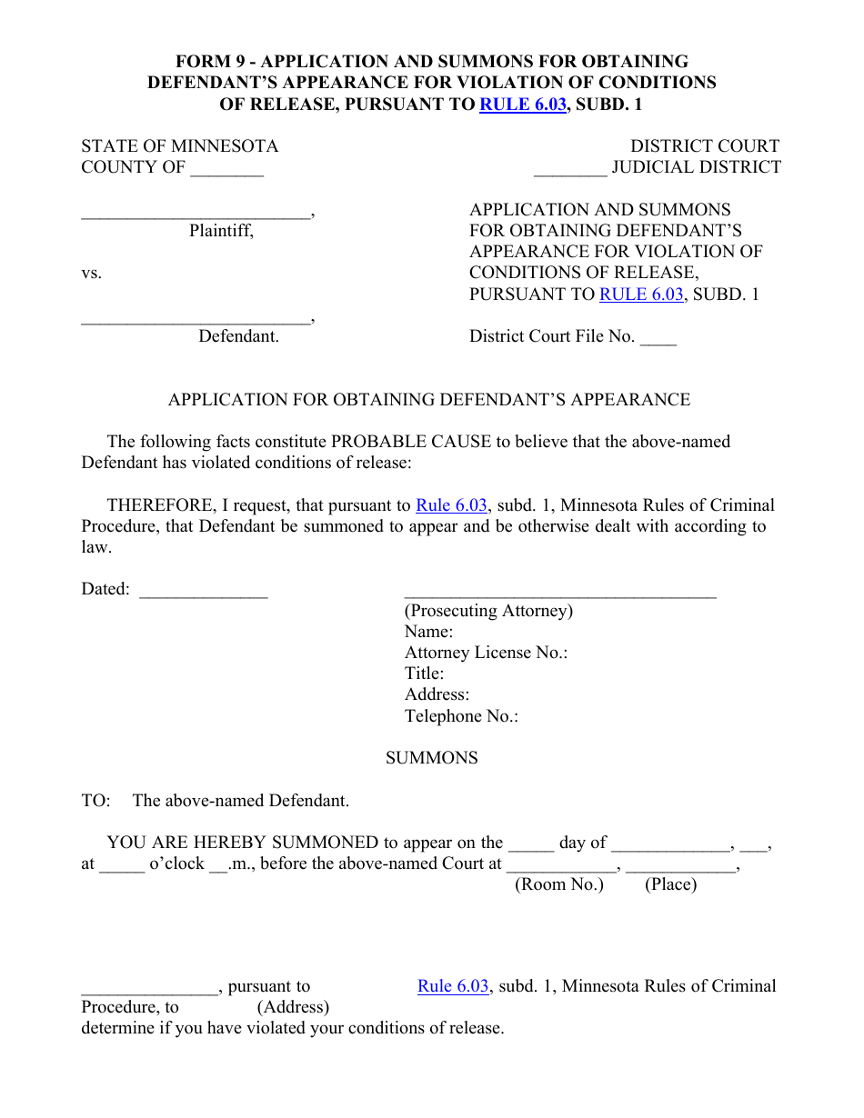 Form 9 - Fill Out, Sign Online and Download Printable PDF, Minnesota ...