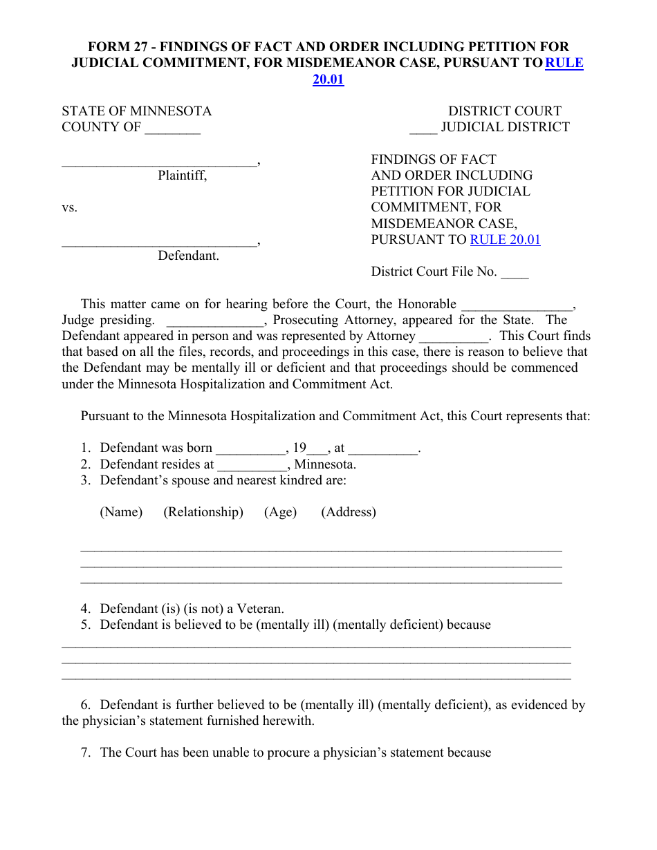 Form 27 - Fill Out, Sign Online and Download Printable PDF, Minnesota ...