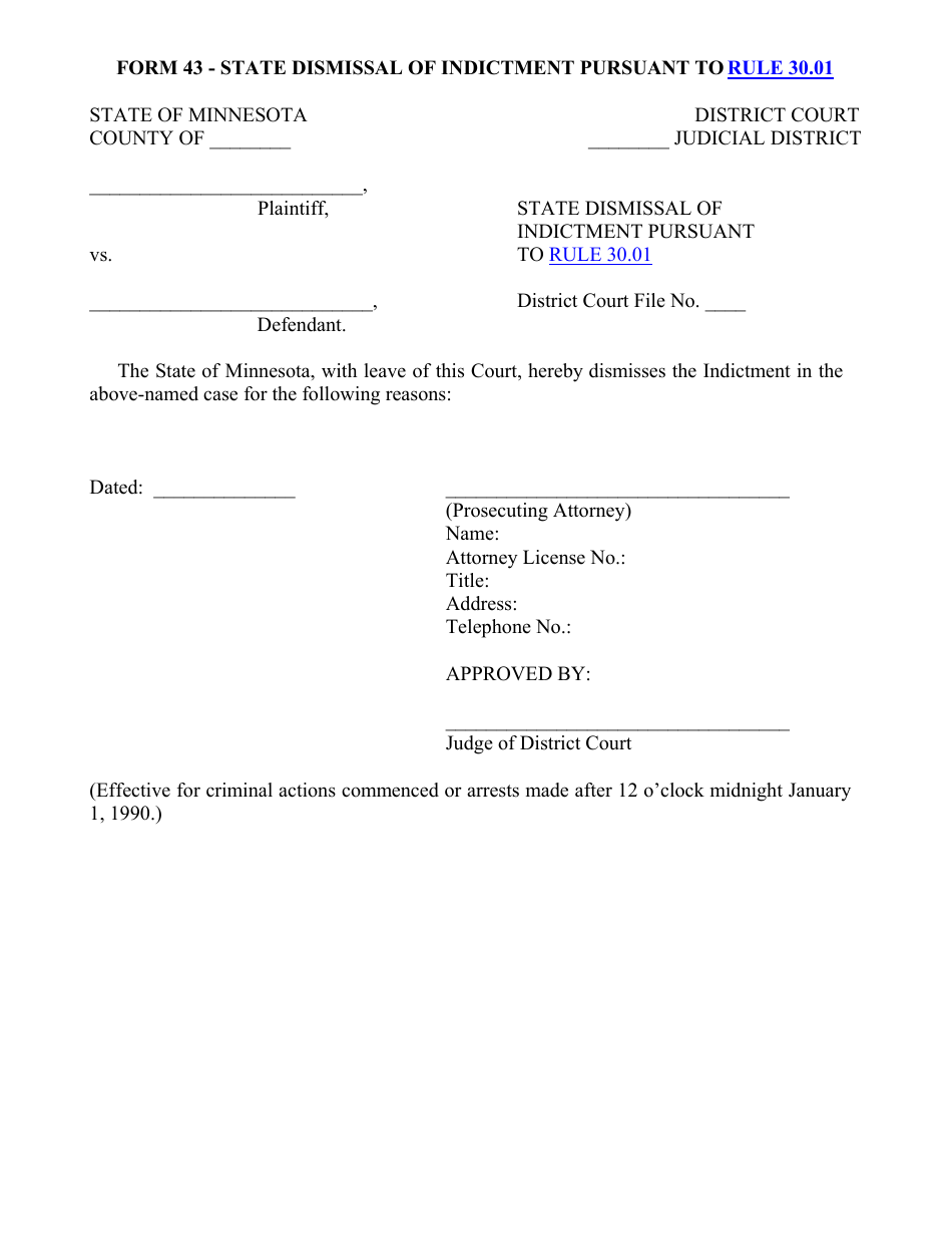Form 43 Download Printable PDF or Fill Online State Dismissal of ...