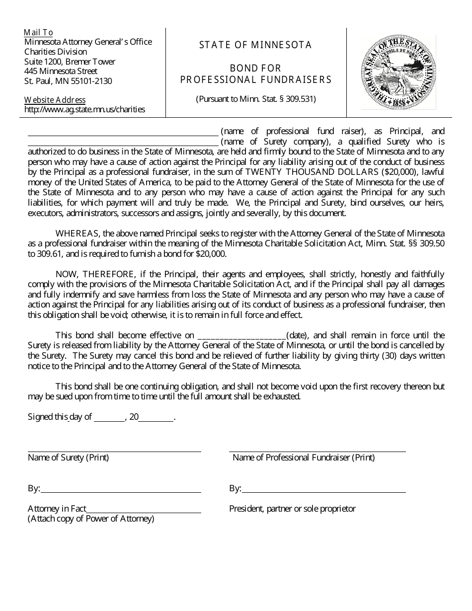 Minnesota Bond for Professional Fundraisers - Fill Out, Sign Online and ...