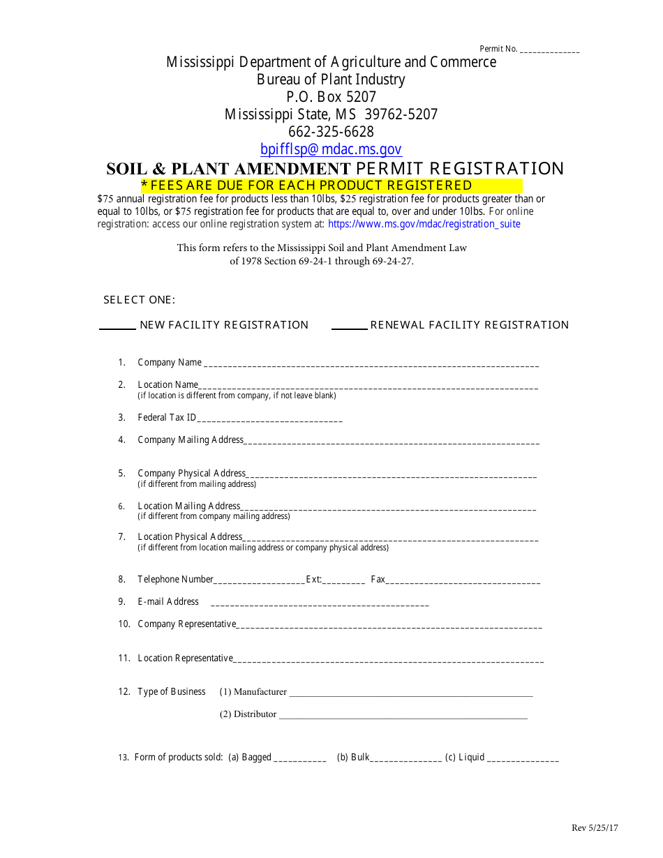 Mississippi Soil & Plant Amendment Permit Registration Form - Fill Out ...