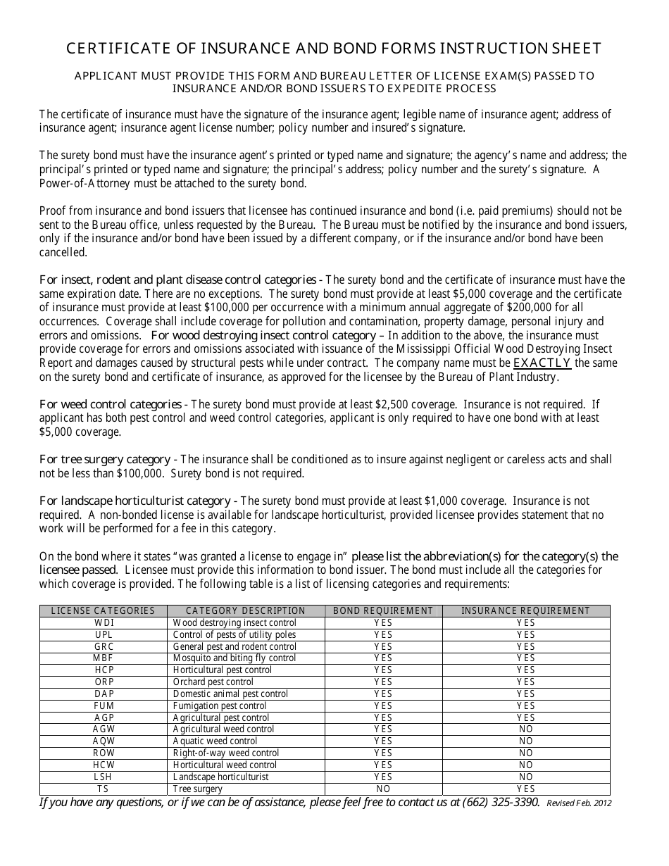 Download Instructions for Certificate of Insurance and Bond Forms PDF ...