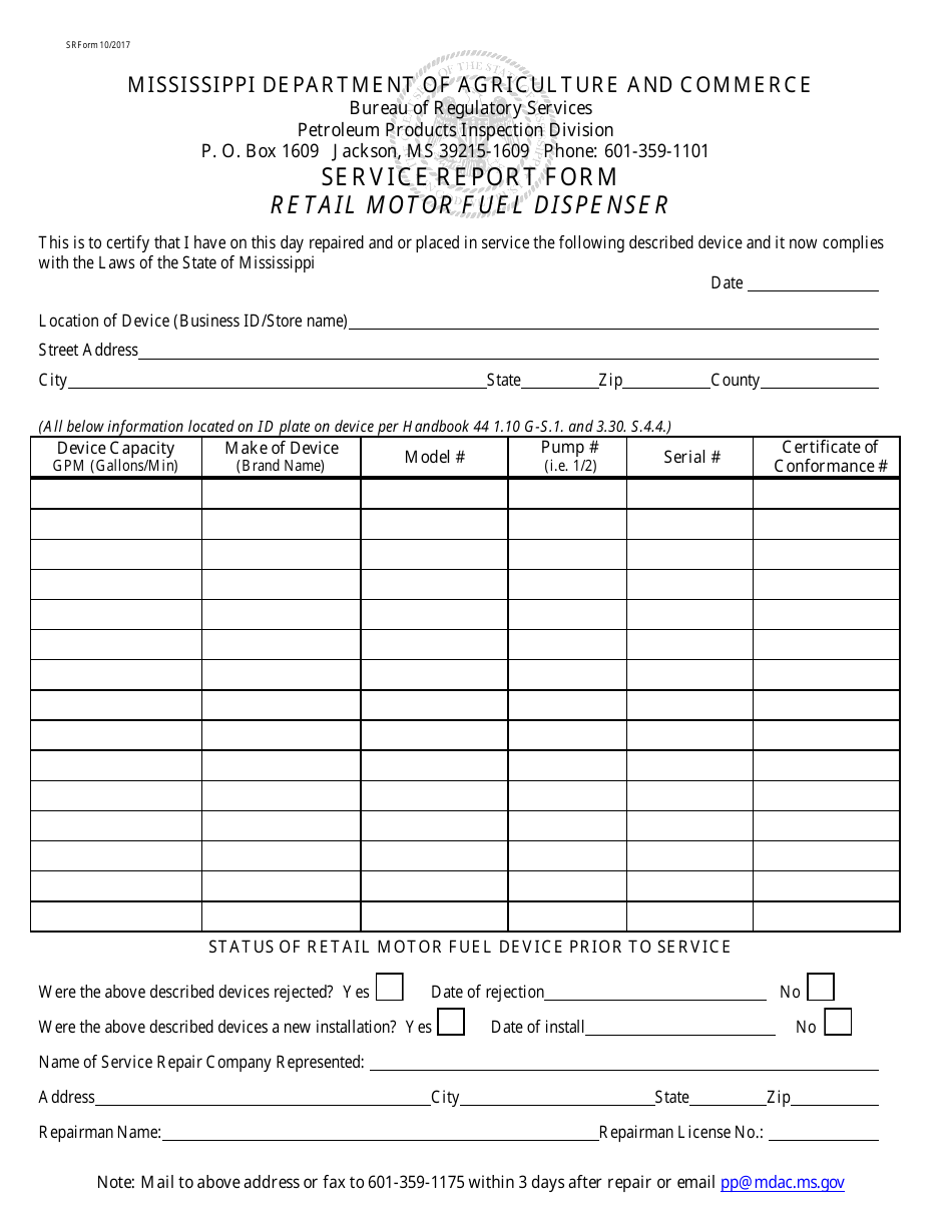 Mississippi Service Report Form Retail Motor Fuel Dispenser Fill Mississippi Service Report Form Retail Motor Fuel Dispenser Fill
