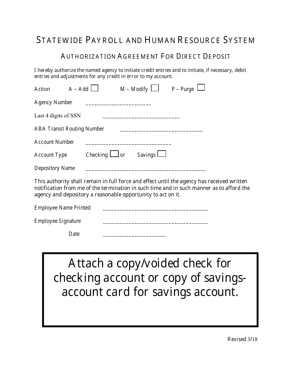 Mississippi Authorization Agreement for Direct Deposit Download Fillable PDF | Templateroller
