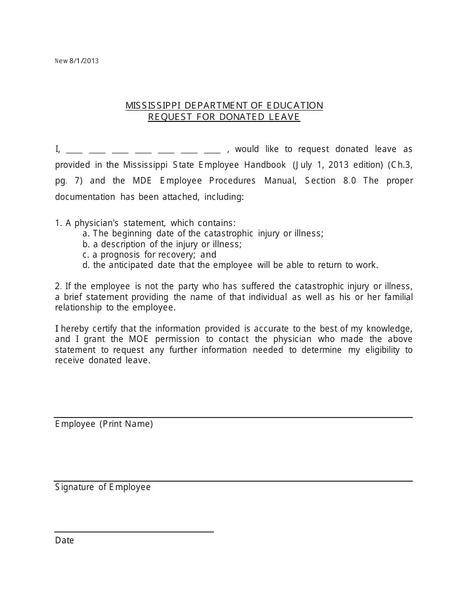 Mississippi Request for Donated Leave - Fill Out, Sign Online and ...