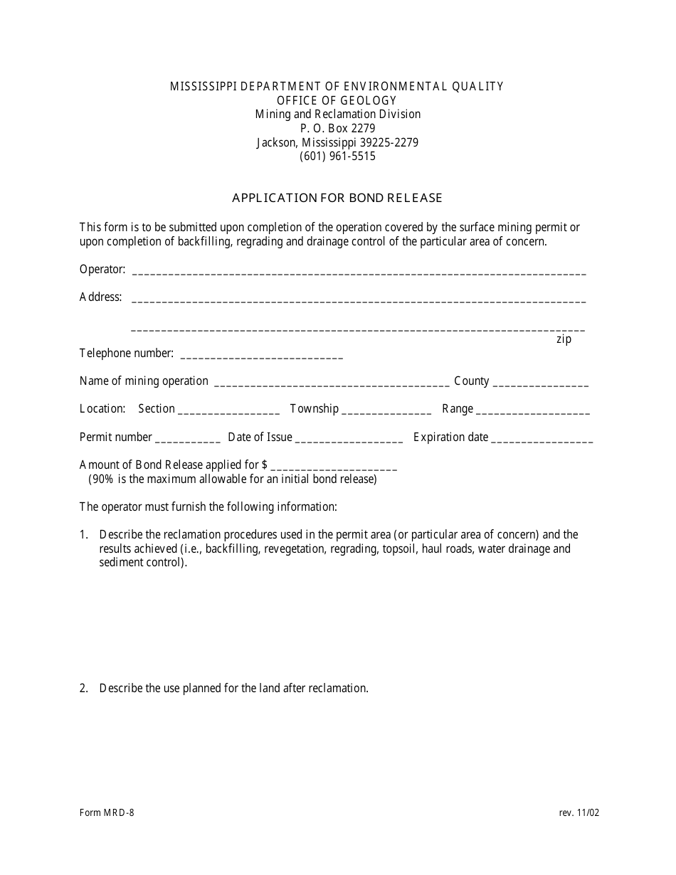 Form MRD-8 - Fill Out, Sign Online and Download Printable PDF ...