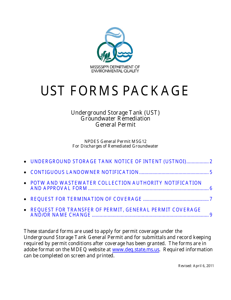 Mississippi Ust Forms Package - Fill Out, Sign Online and Download PDF ...
