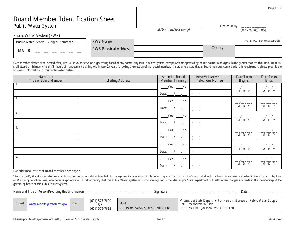 Mississippi Board Member Identification Sheet - Fill Out, Sign Online ...