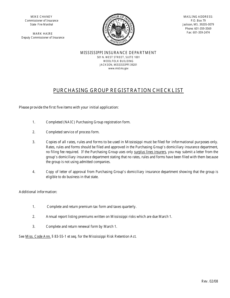 Mississippi Purchasing Group Notice and Registration Form - Fill Out ...