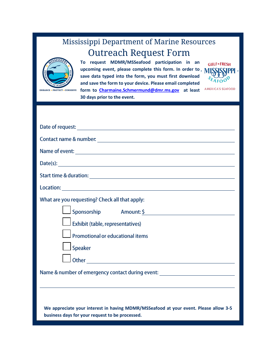 Mississippi Outreach Request Form - Fill Out, Sign Online and Download ...