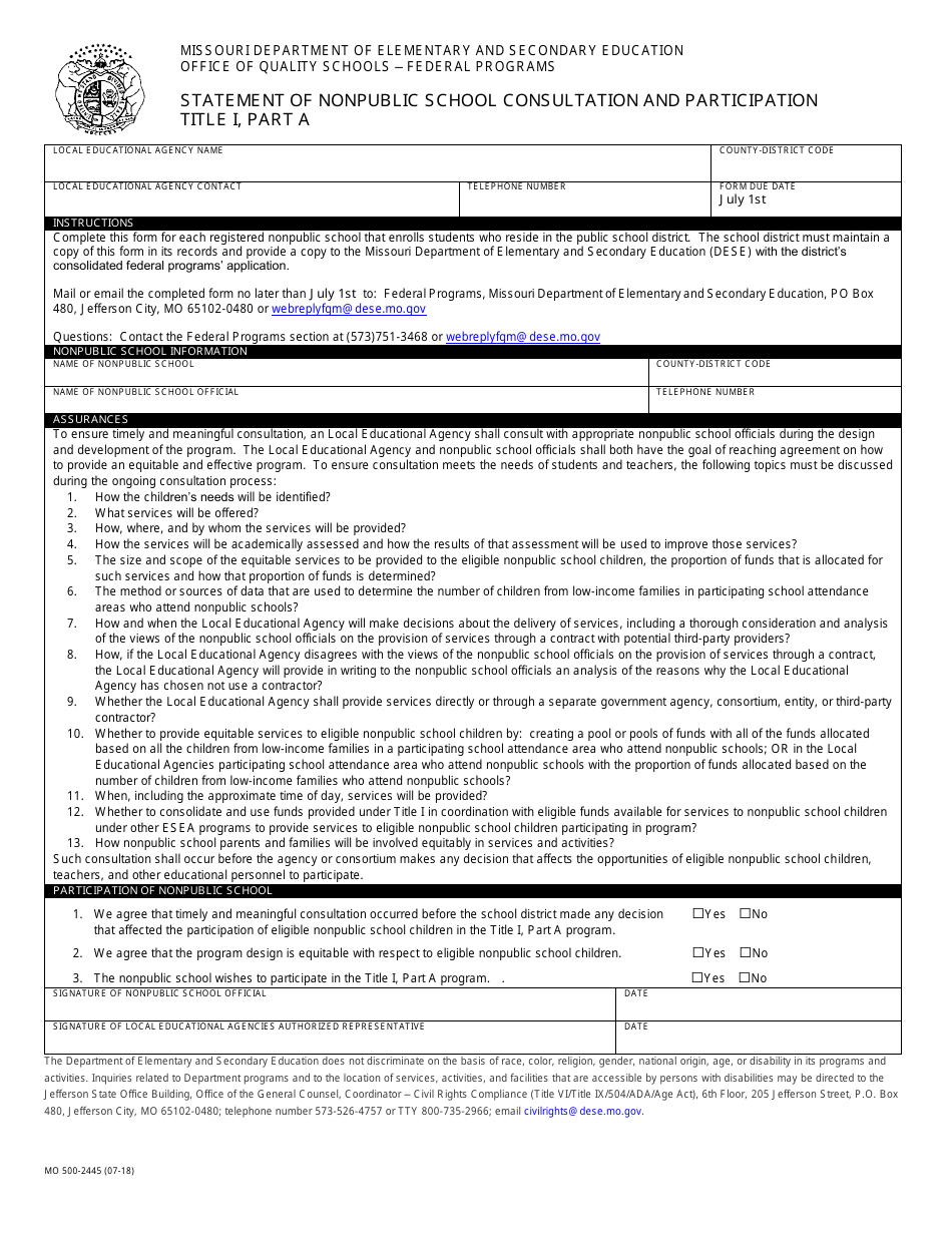 Form MO500-2445 - Fill Out, Sign Online and Download Fillable PDF, Missouri | Templateroller