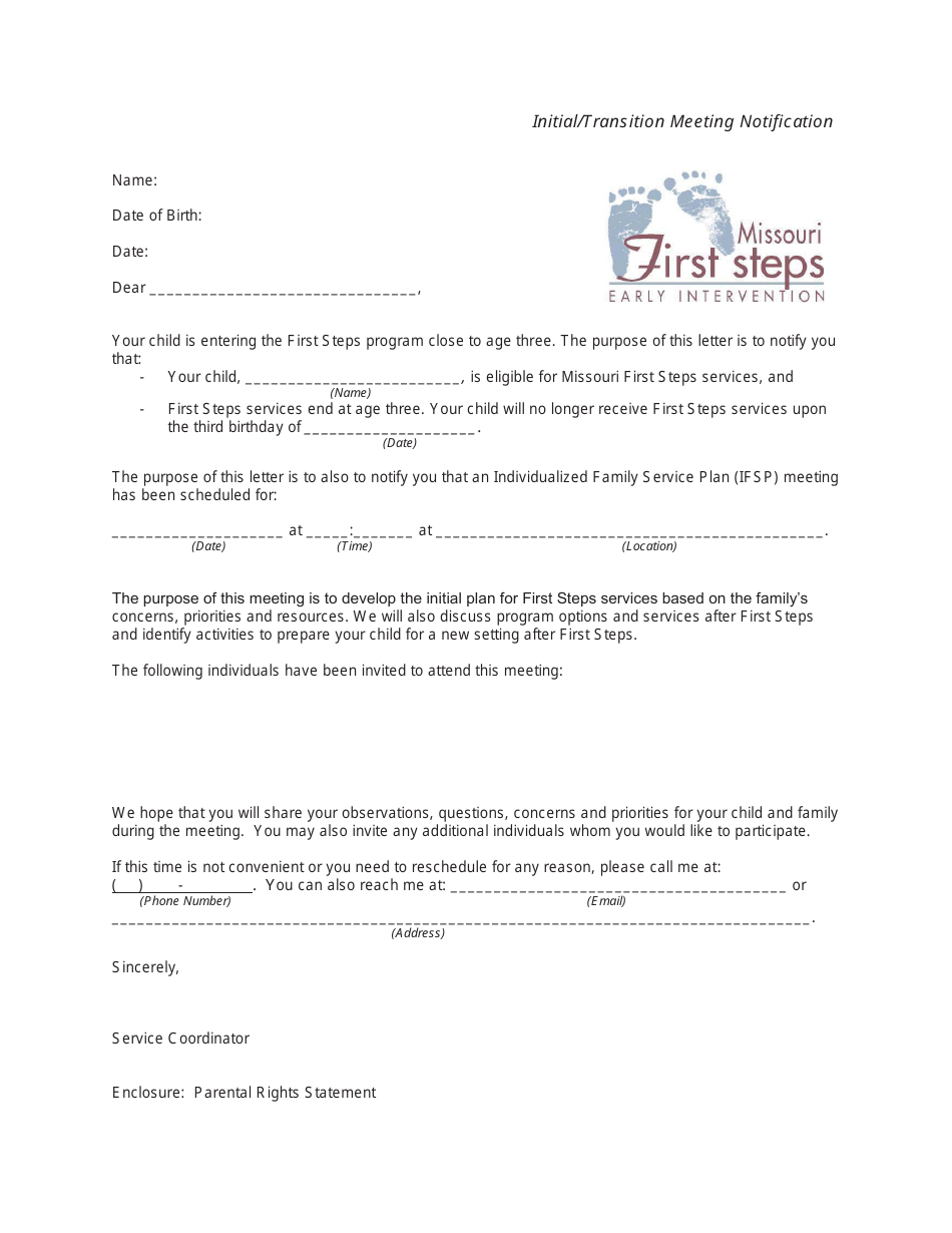 Missouri Initial/Transition Meeting Notification Letter - Fill Out ...