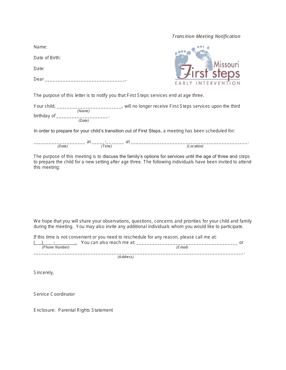 Missouri Transition Meeting Notification Letter - Fill Out, Sign Online ...