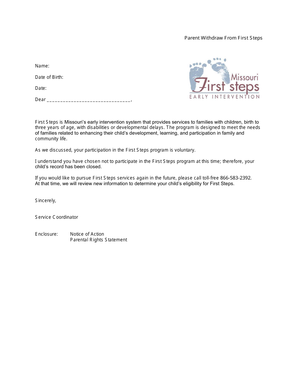 Missouri Parent Withdraw From First Steps Letter - Fill Out, Sign ...