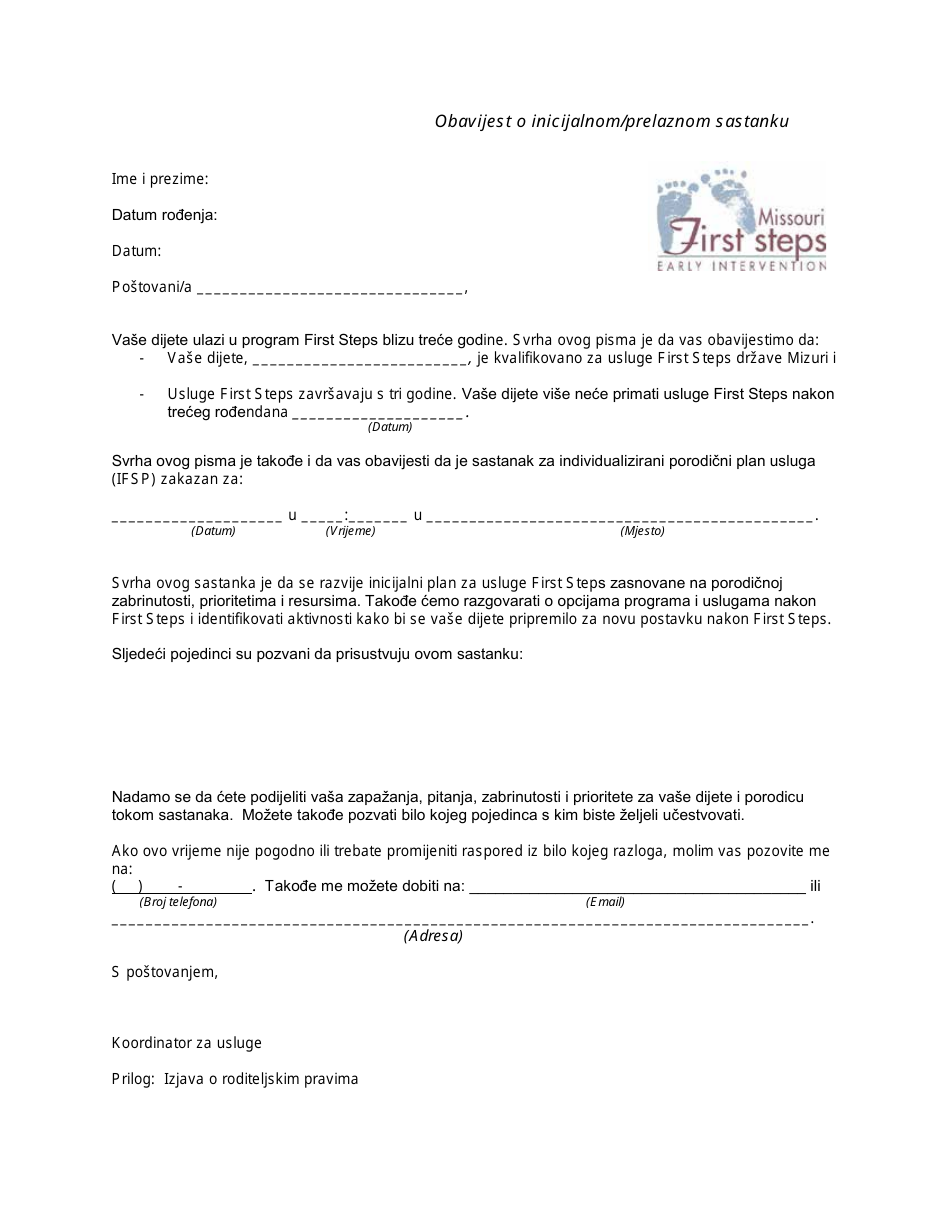 Missouri Initialtransition Meeting Notification Letter Fill Out Sign Online And Download Pdf 