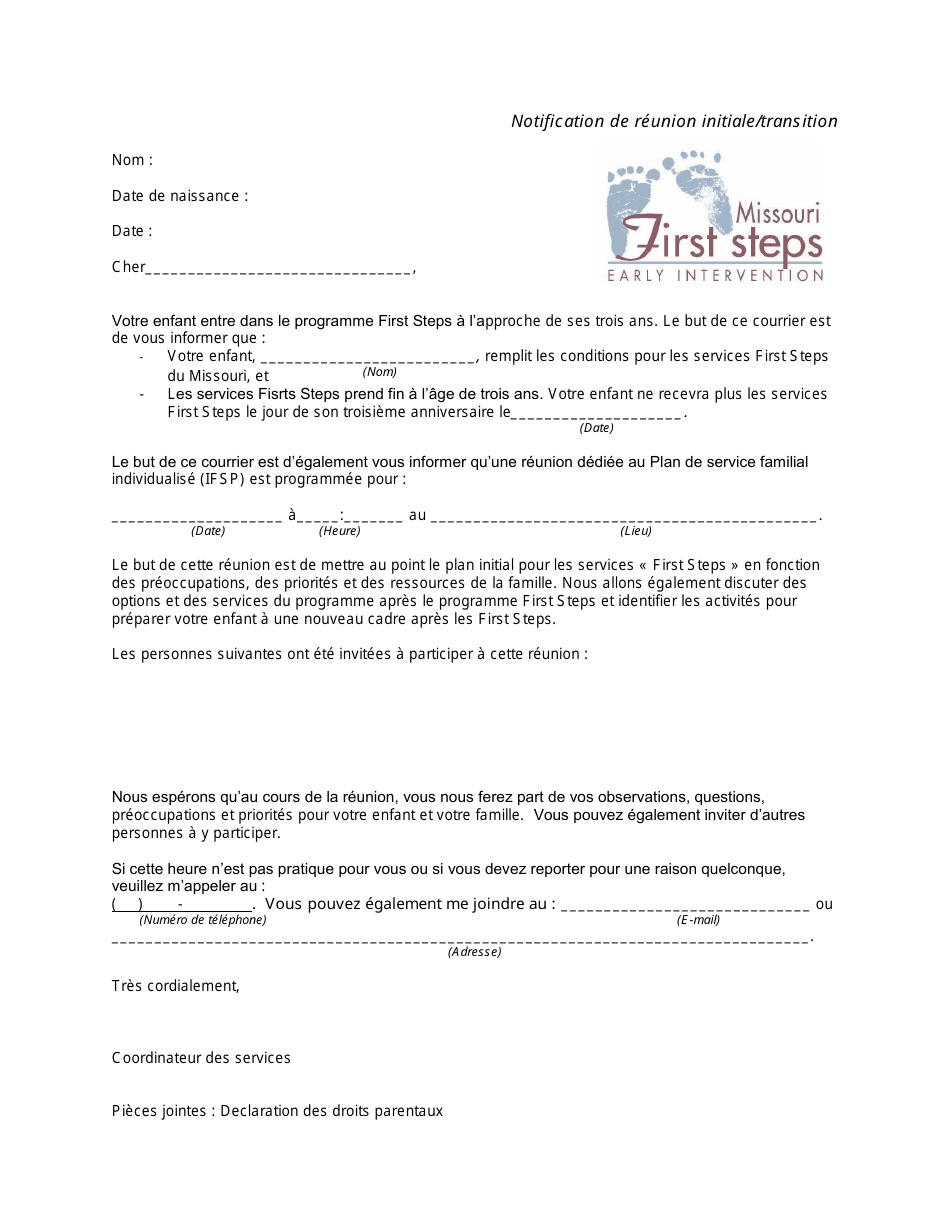 Missouri Initial Transition Meeting Notification French Fill Out Sign Online And Download