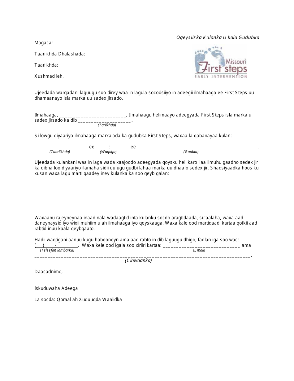 Missouri Transition Meeting Notification Letter Somali Fill Out Sign Online And Download