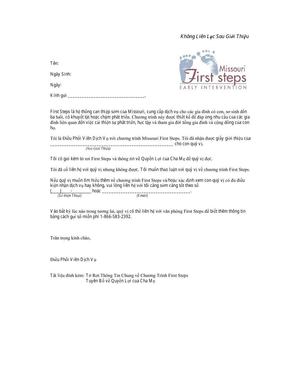 Missouri No Contact After Referral Letter (Vietnamese) - Fill Out, Sign ...