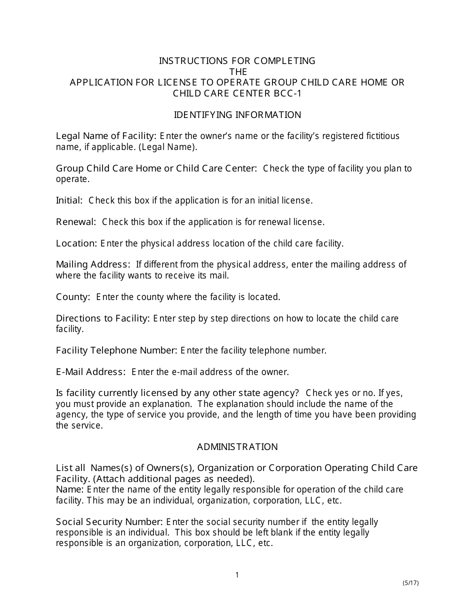Download Instructions for Form BCC-1 Application for License to Operate ...