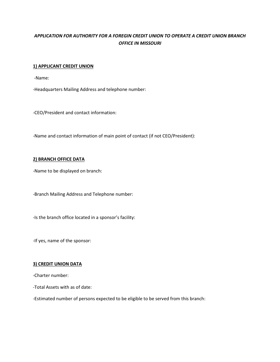 Missouri Application for Authority for a Foreign Credit Union to ...