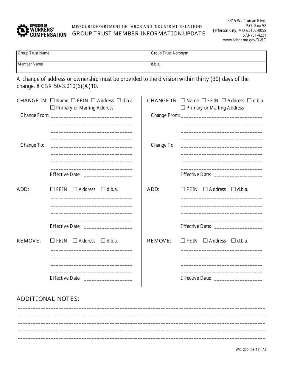 Form WC-270 - Fill Out, Sign Online and Download Fillable PDF, Missouri ...