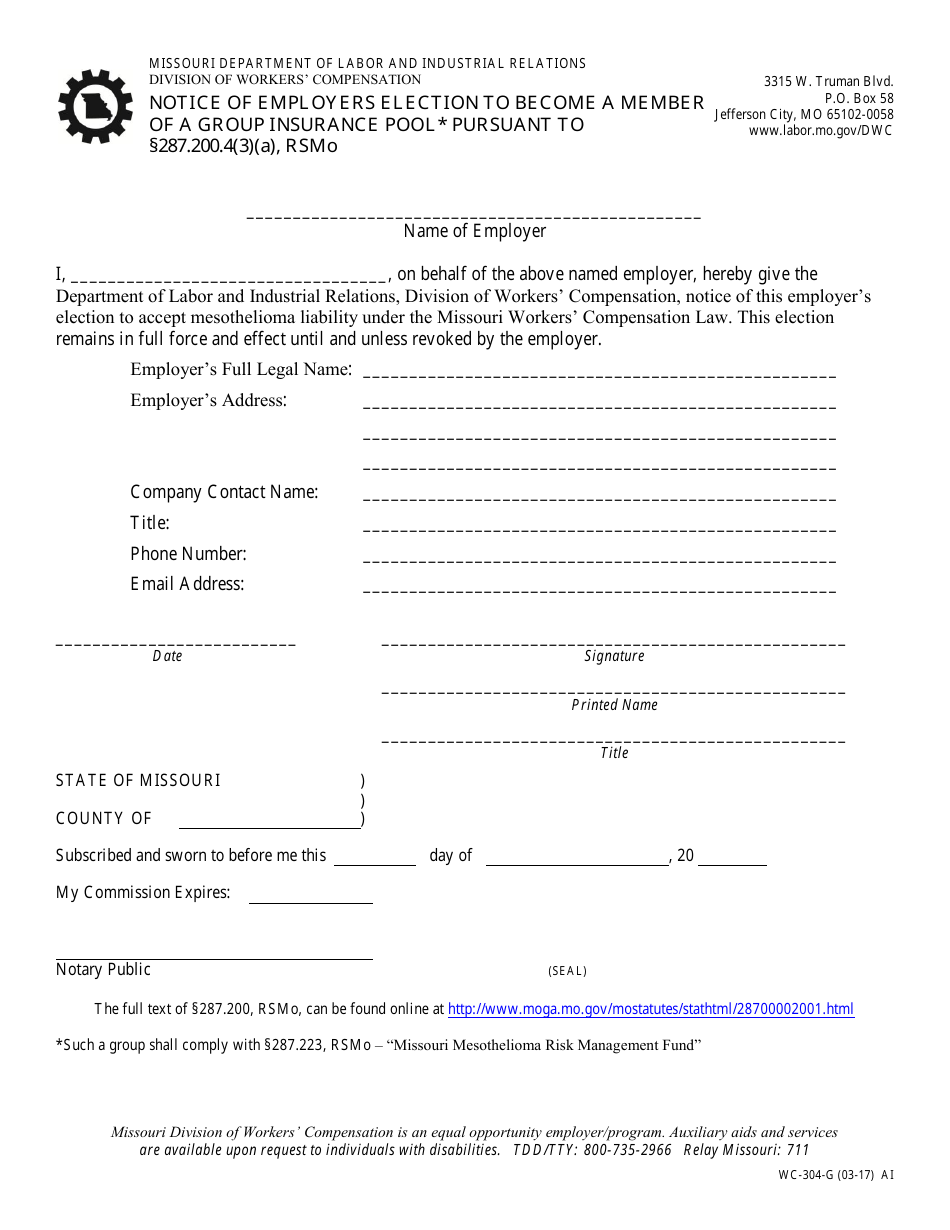 Form WC-304-G - Fill Out, Sign Online and Download Fillable PDF ...