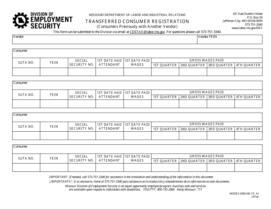 Form MODES-5083 - Fill Out, Sign Online and Download Fillable PDF ...