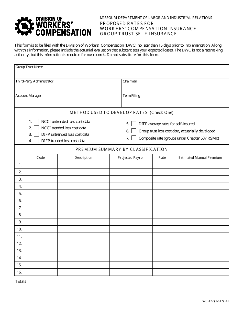 Form WC-127 - Fill Out, Sign Online and Download Fillable PDF, Missouri ...