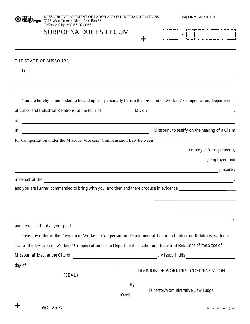 Form WC-25-A - Fill Out, Sign Online and Download Fillable PDF ...